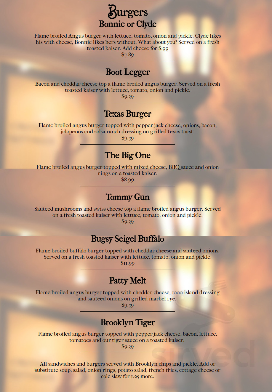 The Brooklyn Grill menu in Oshkosh, Wisconsin, USA