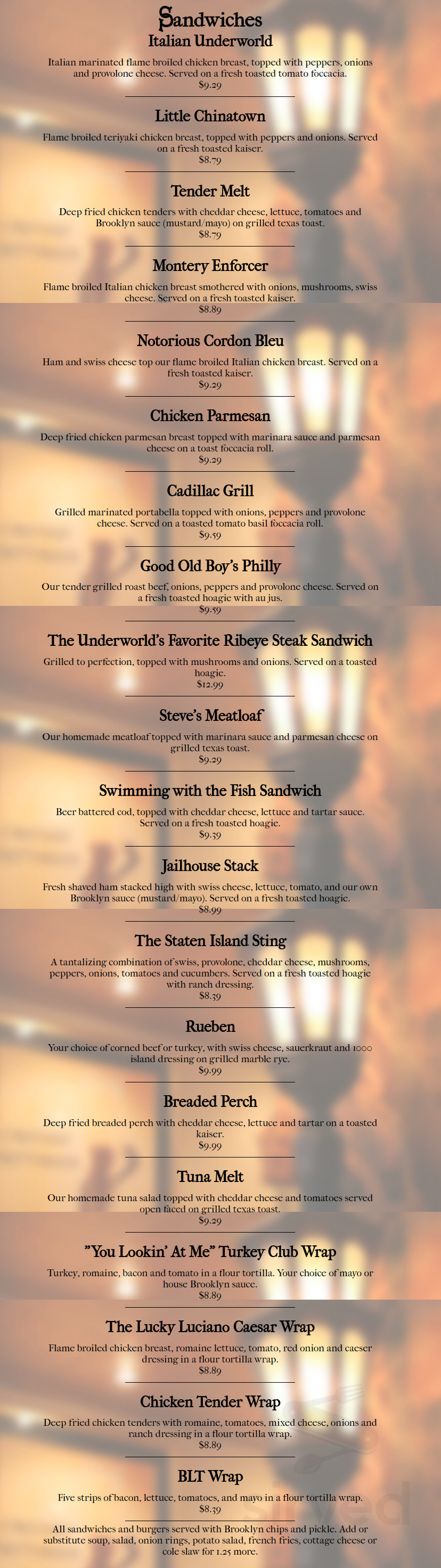 Menu - Oshkosh WI's The Brooklyn Grill | Sirved