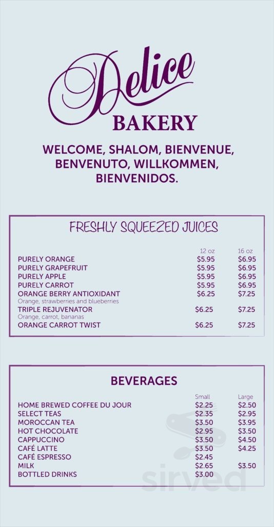 Delice Bakery menu in Los Angeles, California, USA