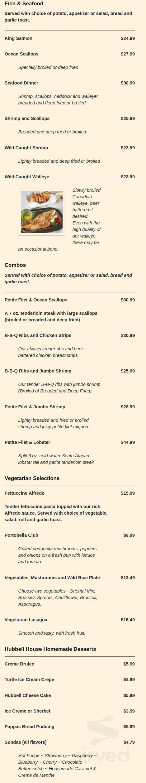 The Hubbell House menus in Mantorville, Minnesota, United States