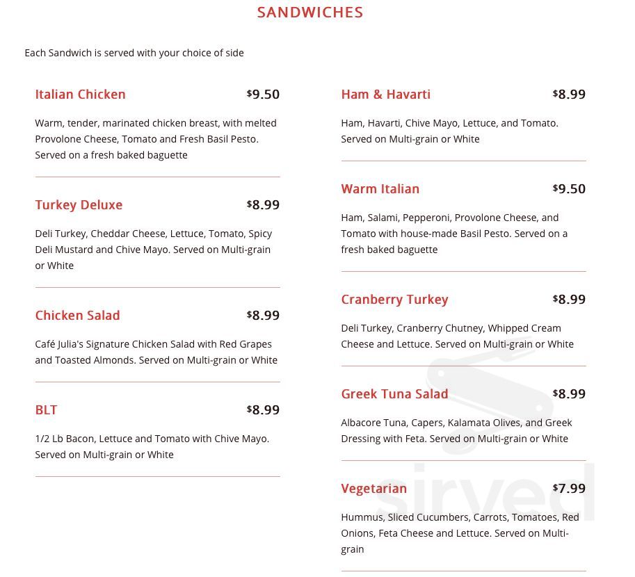 Cafe Julia menus in South Haven, Michigan, United States