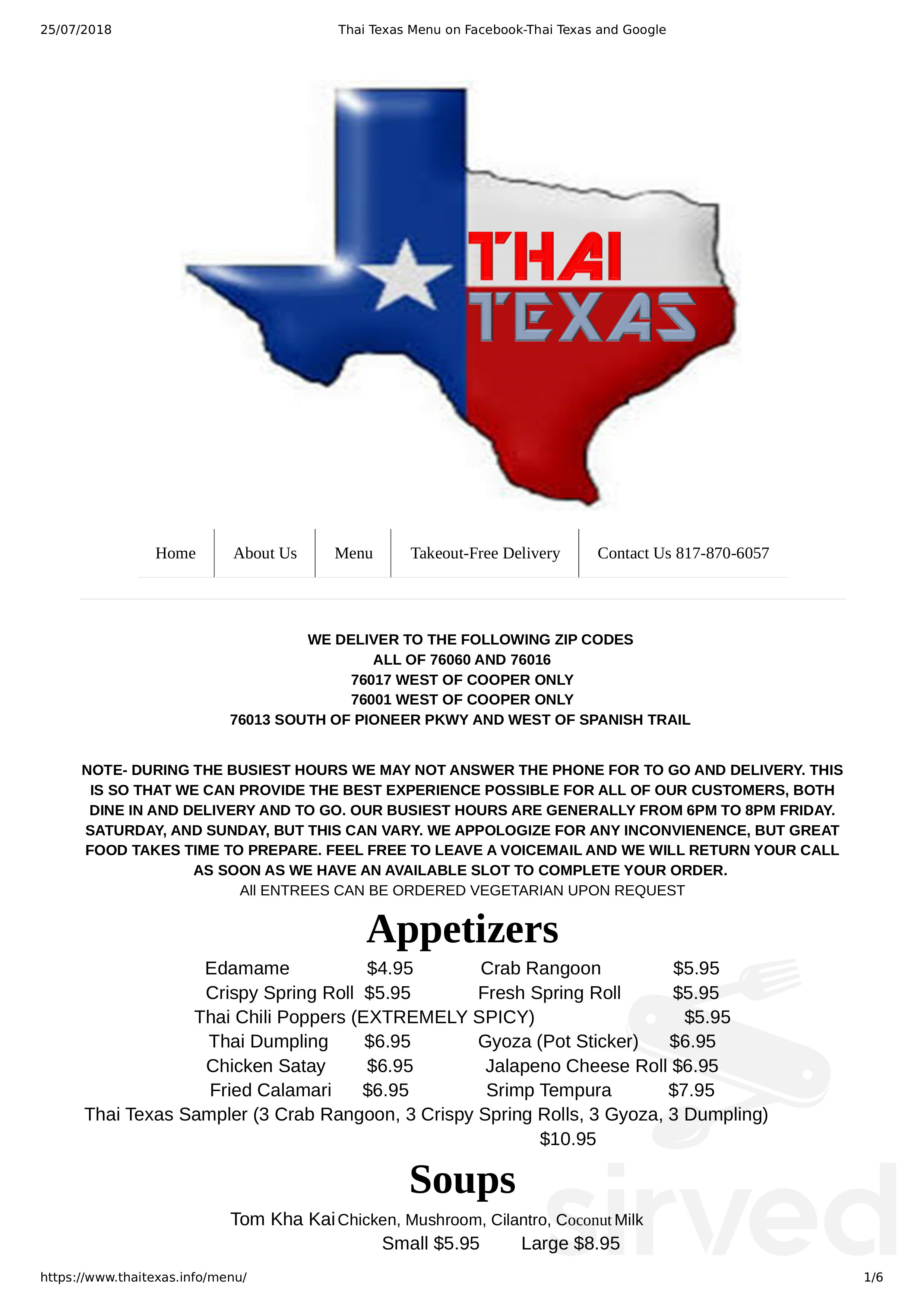 Menu - Arlington TX's Thai Texas | Sirved