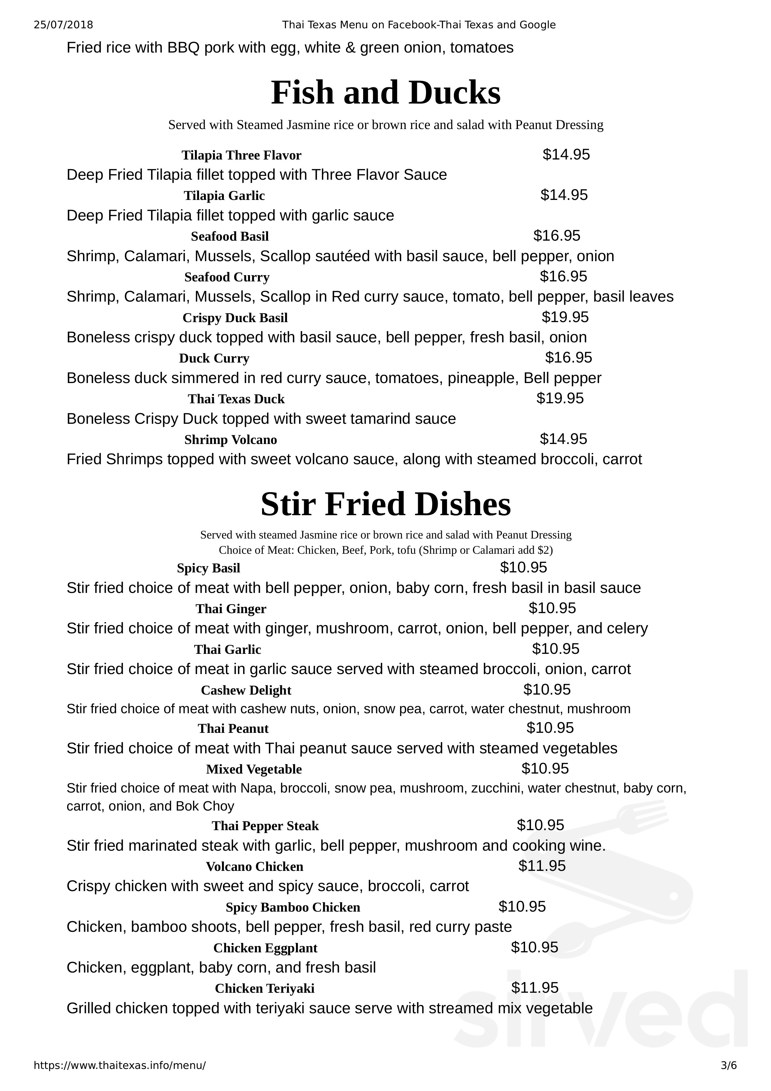 Menu - Arlington TX's Thai Texas | Sirved