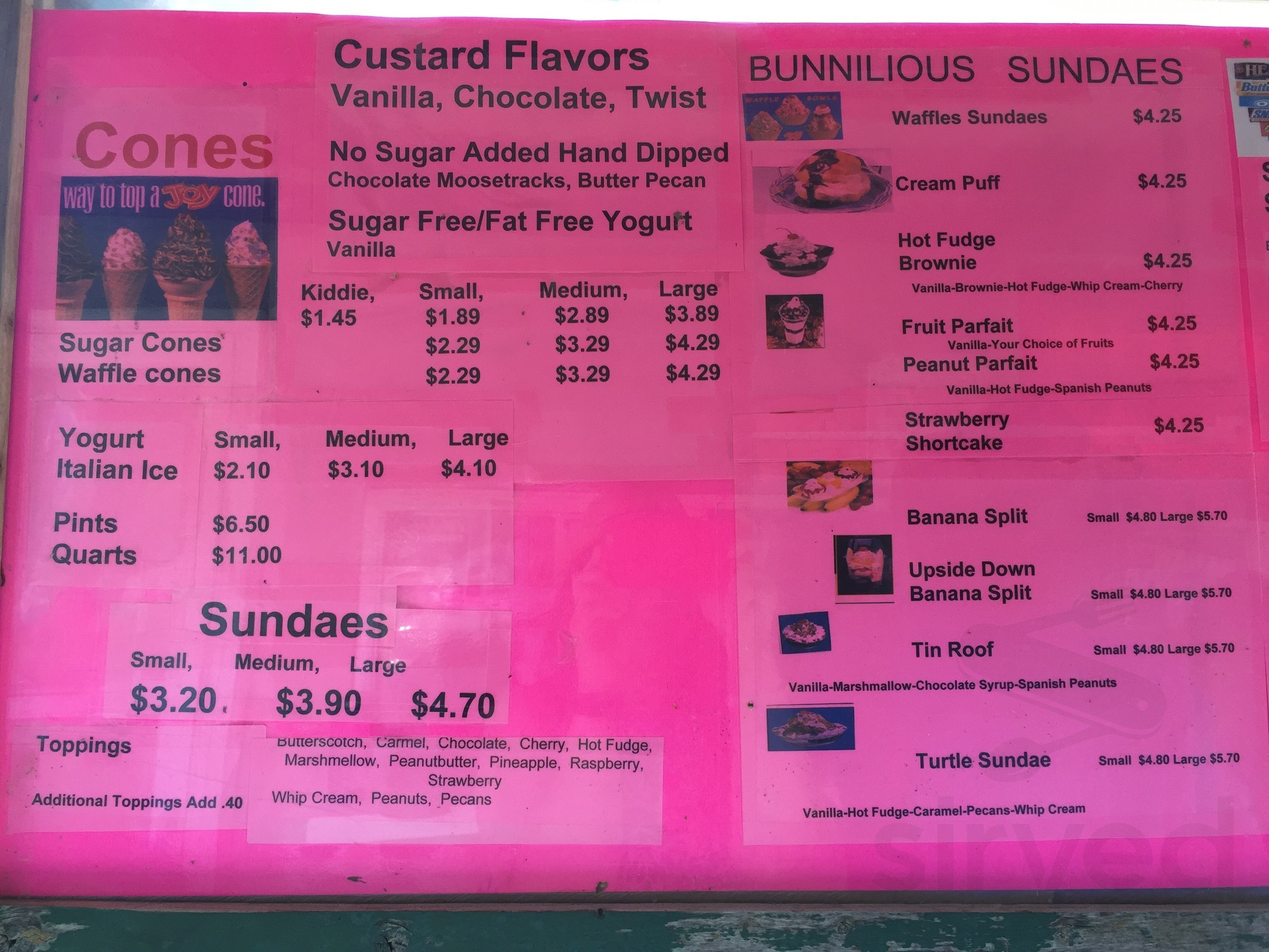 Bunny's Frozen Custard menus in Lexington, Michigan, United States