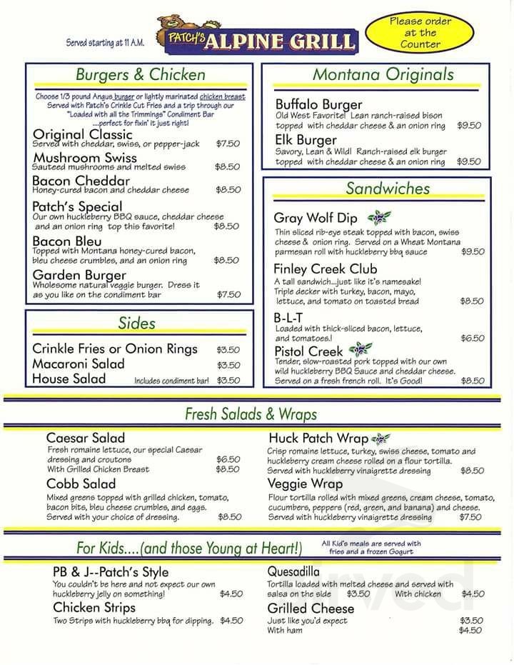 Big Sky Sasquatch menu in Arlee, Montana, USA