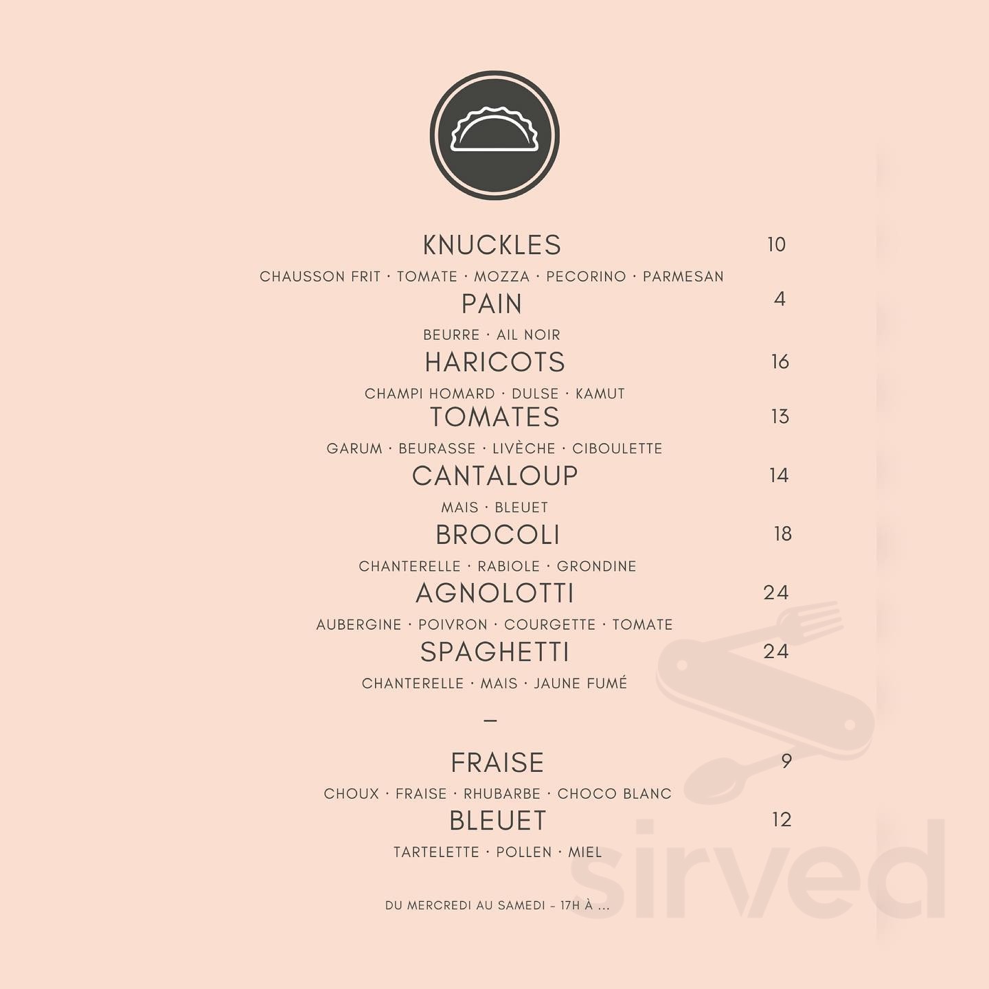 Knuckles Cantine & Vins menus in Montréal, Quebec, Canada