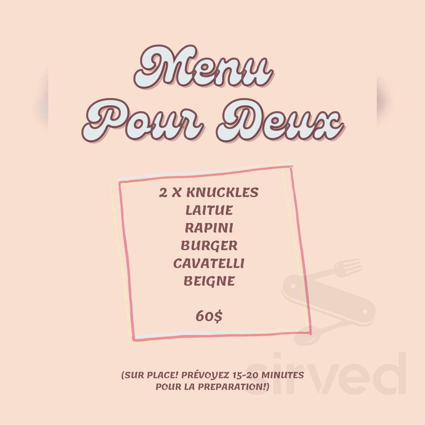 Knuckles Cantine & Vins menus in Montréal, Quebec, Canada