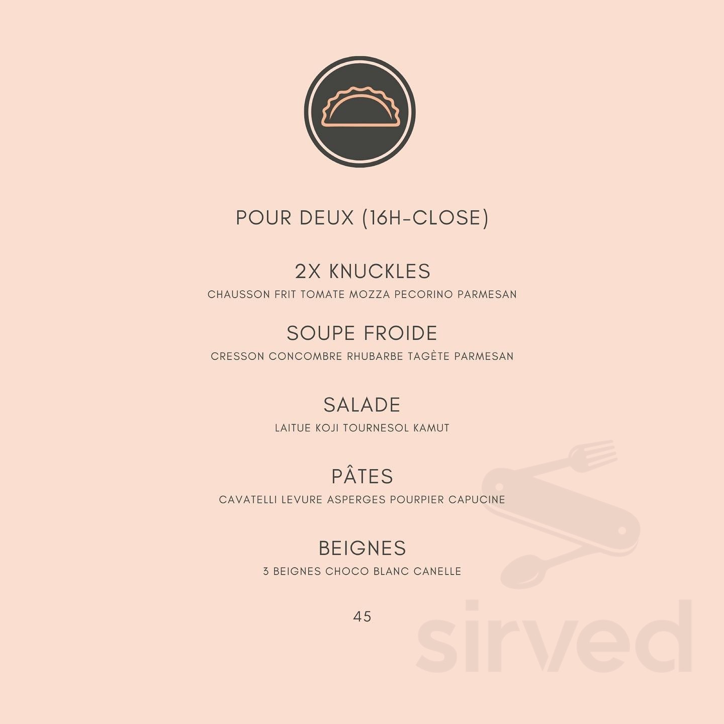 Knuckles Cantine & Vins menus in Montréal, Quebec, Canada