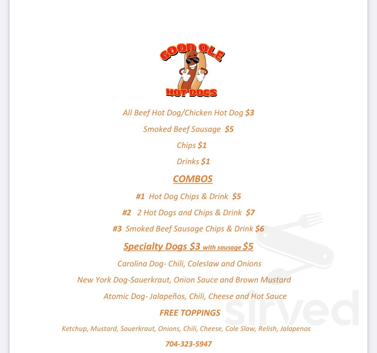 Sammy's menu in Pineville, North Carolina, USA