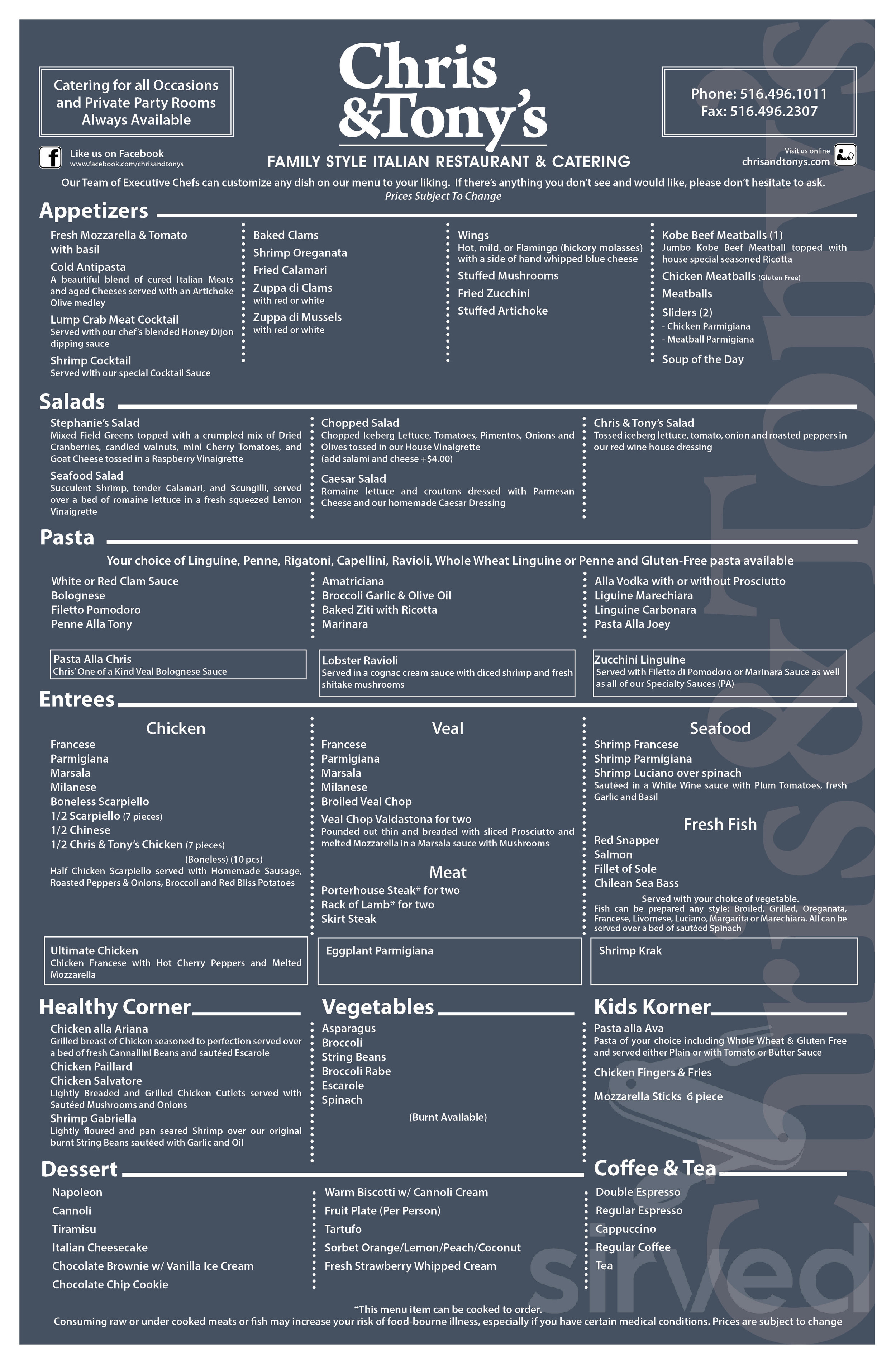 Menu for Chris & Tony’s in Syosset, NY | Sirved