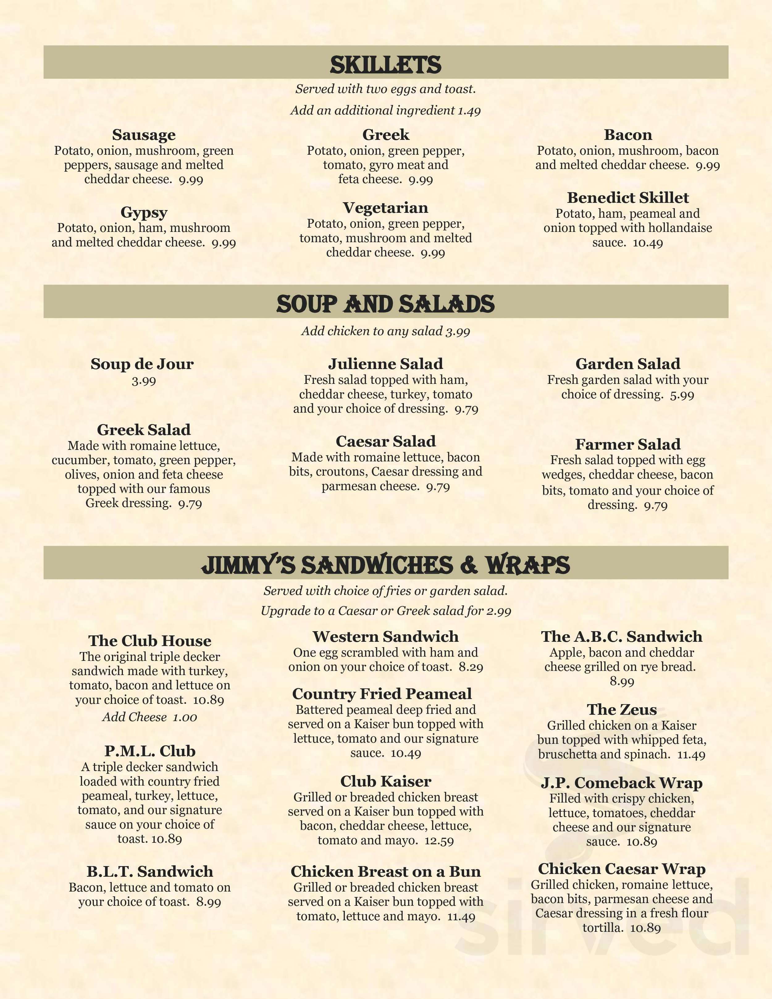 Menu - London ON's James Place Restaurant | Sirved