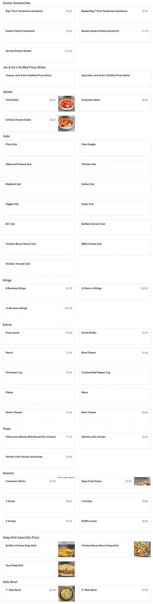 Jac & Do's Pizza menu in Kenton, Ohio, USA