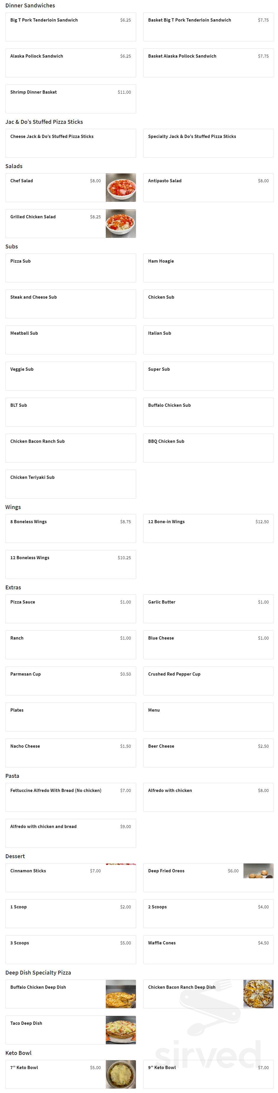 Jac & Do's Pizza menu in Kenton, Ohio, USA