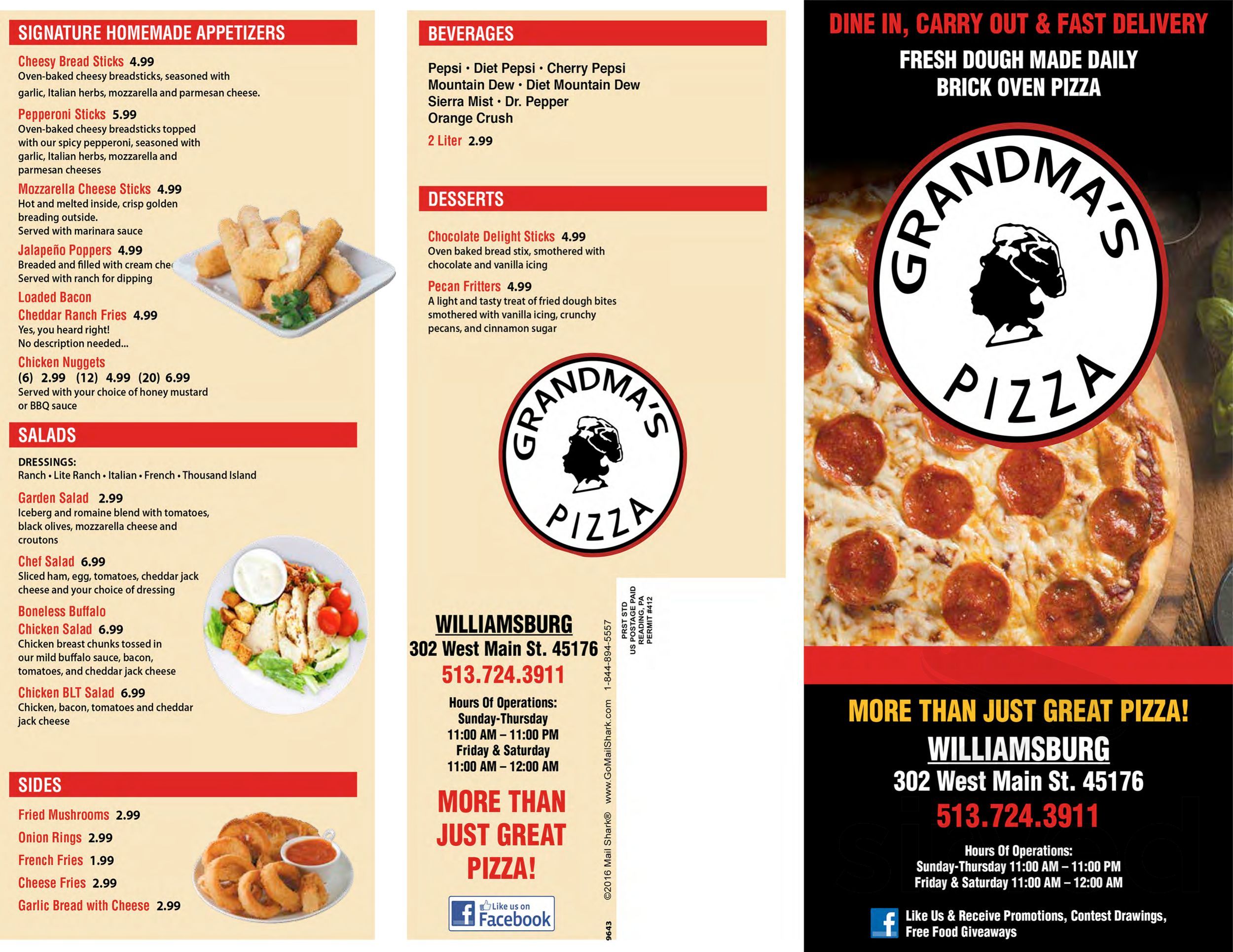 Menu for Grandma's Pizza Main Williamsburg in Williamsburg, OH | Sirved