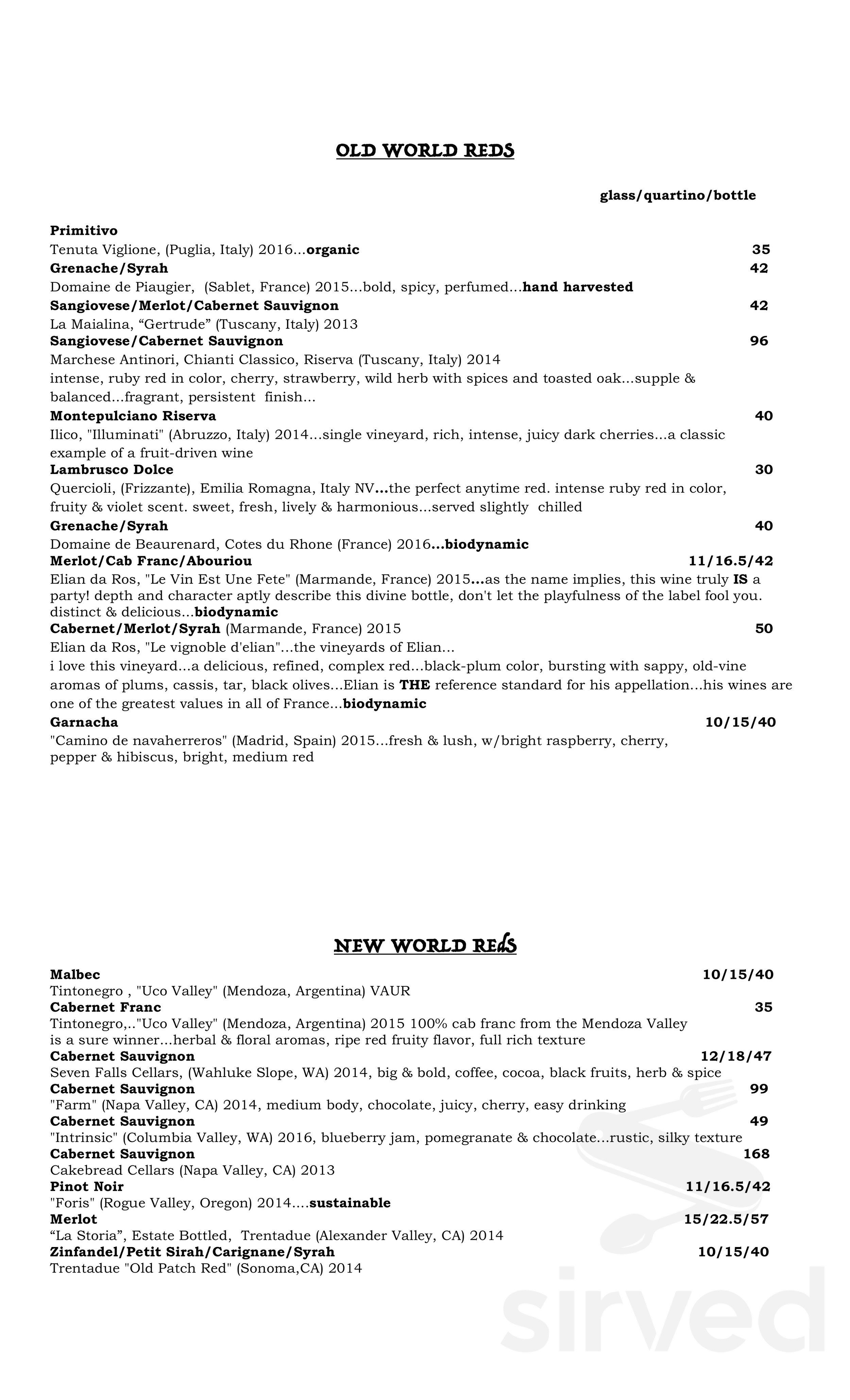 Arugula Bistro menu in West Hartford, Connecticut, USA