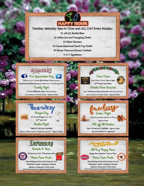 The Olney Tavern menu in Olney, Maryland, USA