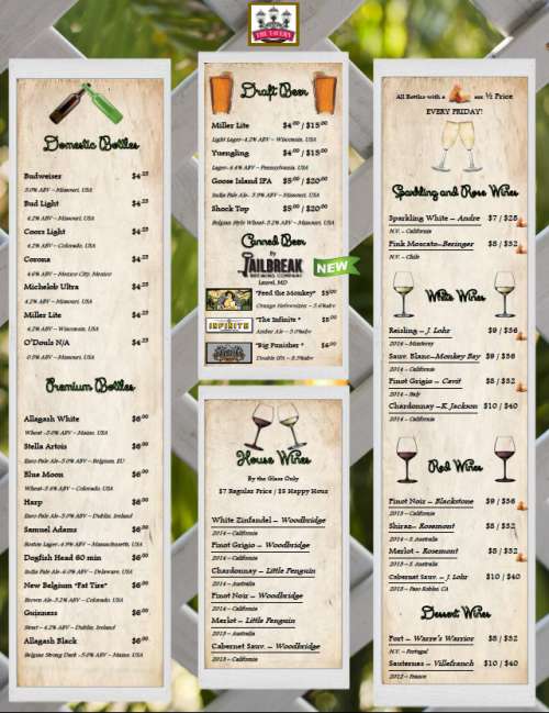 The Olney Tavern menu in Olney, Maryland, USA