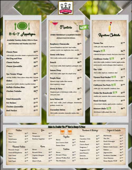 The Olney Tavern menu in Olney, Maryland, USA