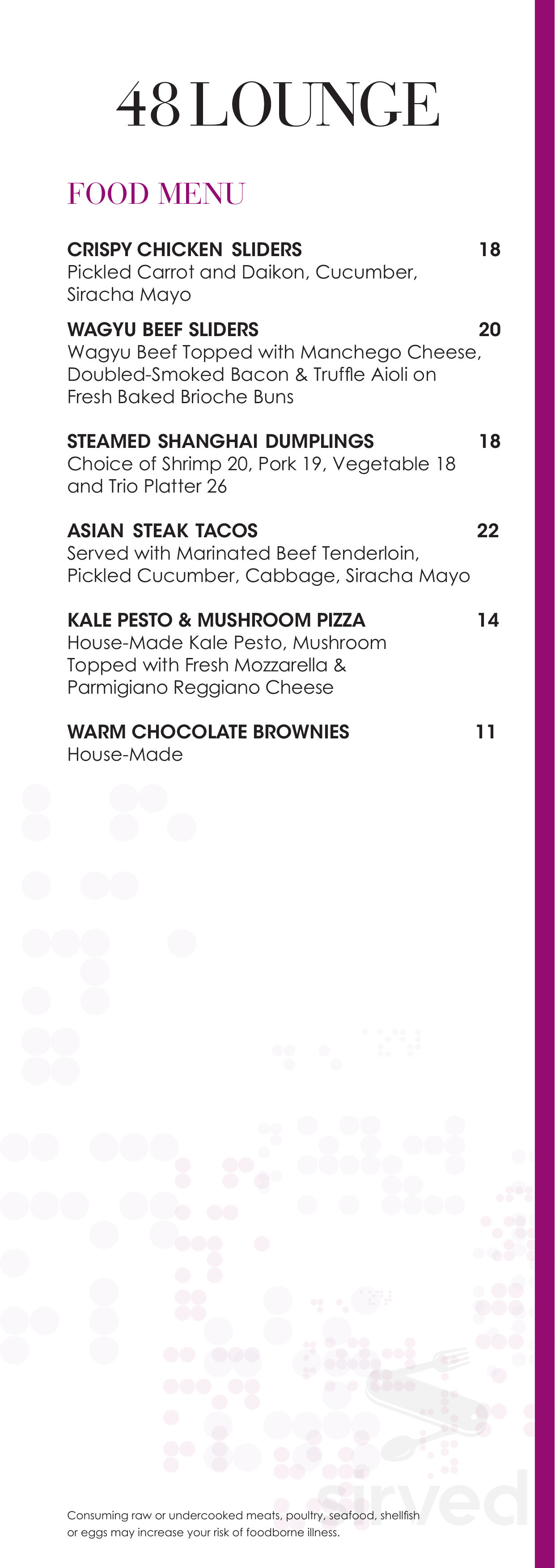 Menu - New York NY's 48 Lounge | Sirved