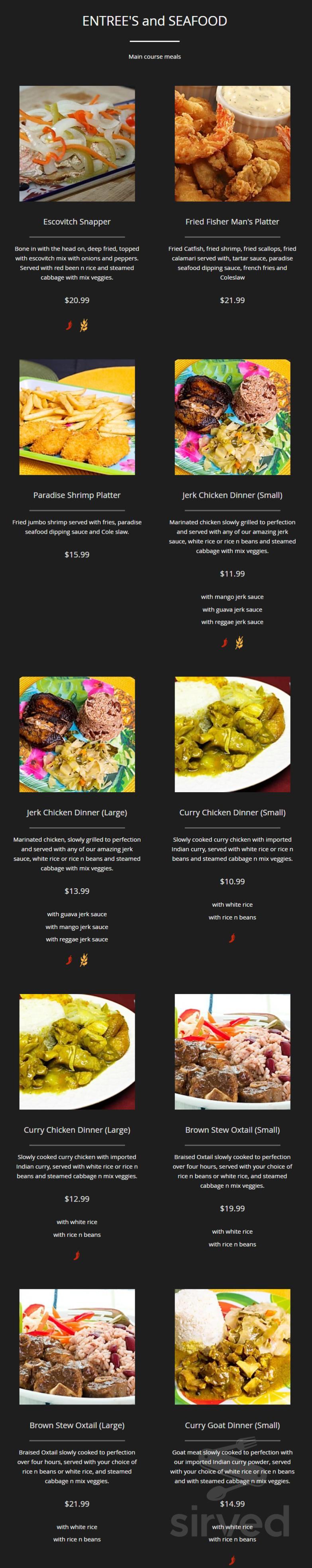 Paradise Cove Grill & Seafood menu in Clermont, Florida, USA