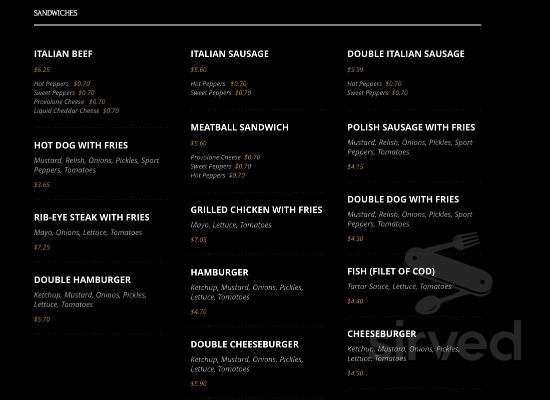 Jay's Beef of Harwood Heights menu in Harwood Heights, Illinois, USA