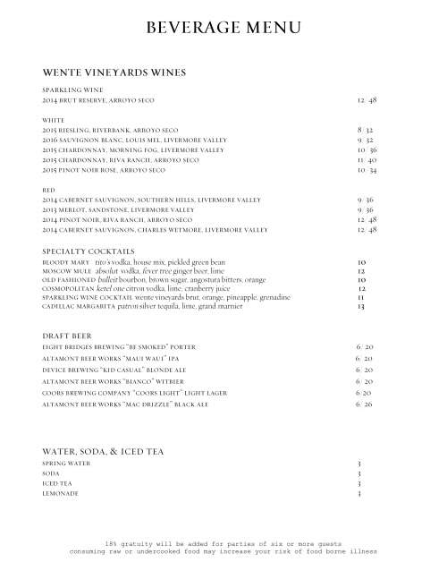 The Grill at Wente Vineyards menu in Livermore, California, USA
