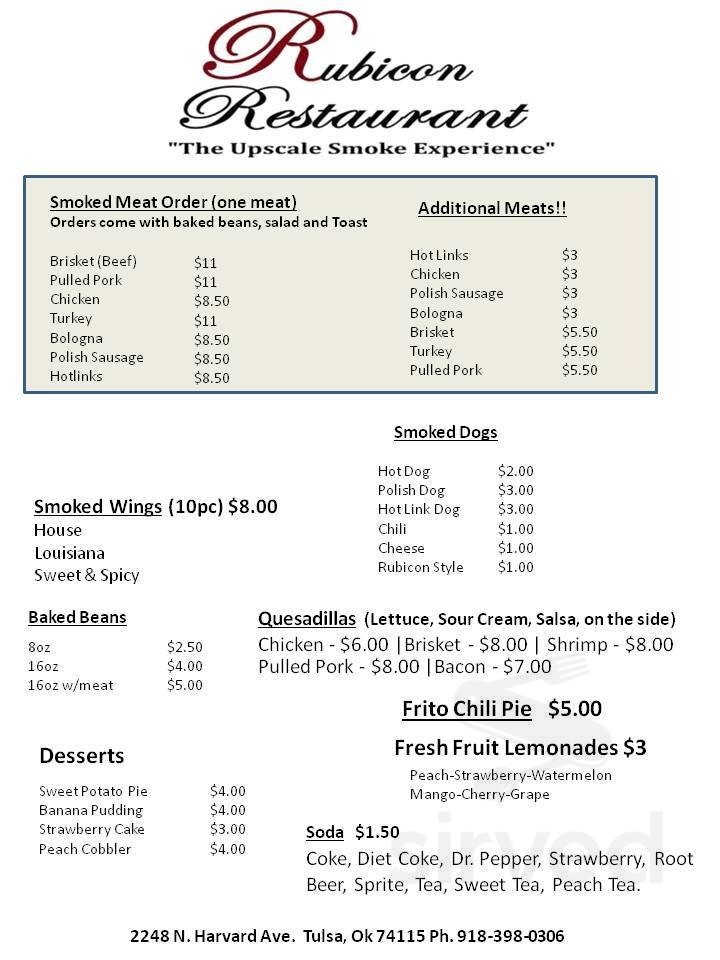 Rubicon menu in Tulsa, Oklahoma, USA