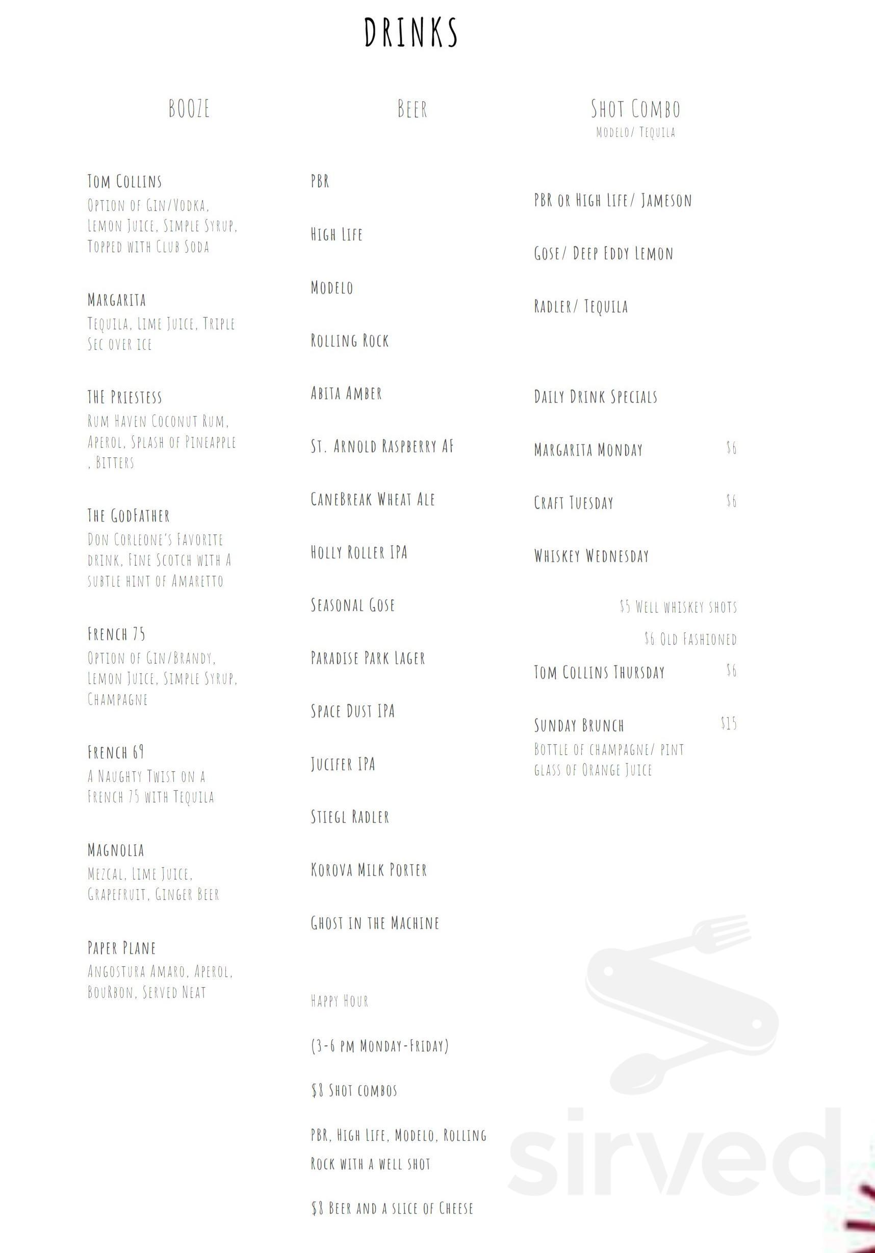 Rampart Treehouse menu in New Orleans, Louisiana, USA