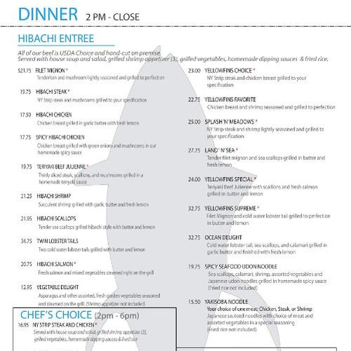 Yellowfin Sushi & Hibachi Grill menu in Hernando, Mississippi, USA