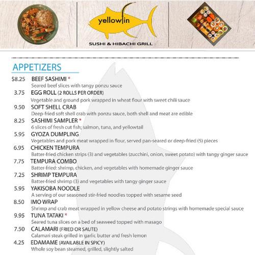 Yellowfin Sushi & Hibachi Grill menu in Hernando, Mississippi, USA