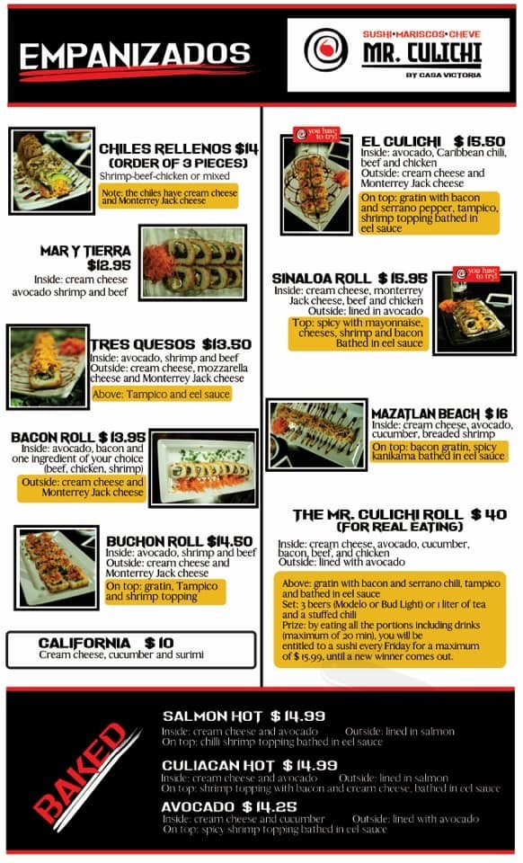 Mr. Culichi Sushi menu in Chula Vista, California, USA