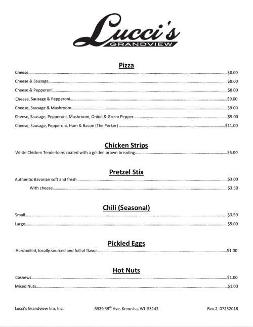 Lucci's Grandview menu in Kenosha, Wisconsin, USA