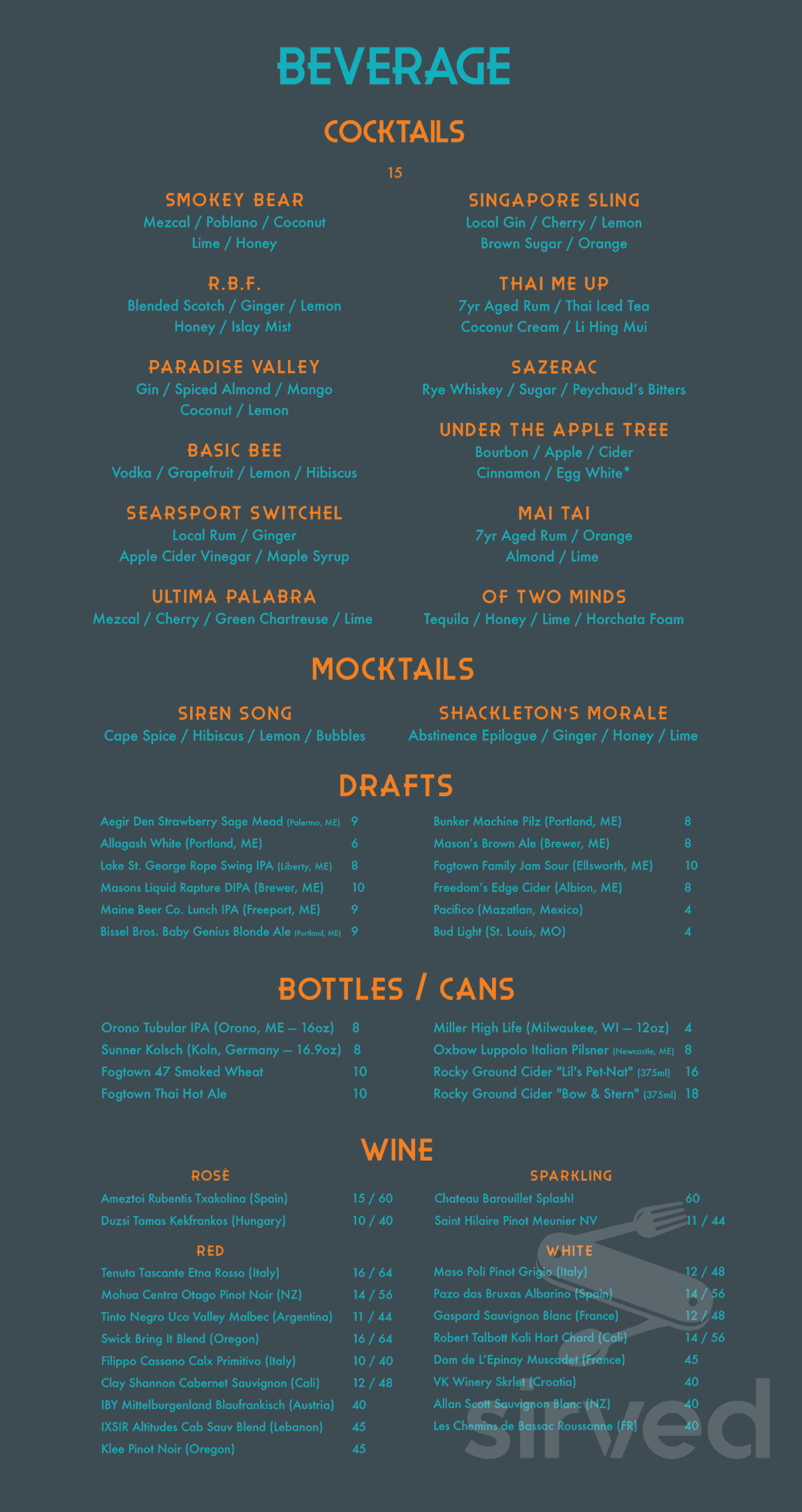 Hey Sailor! menu in Searsport, Maine, USA