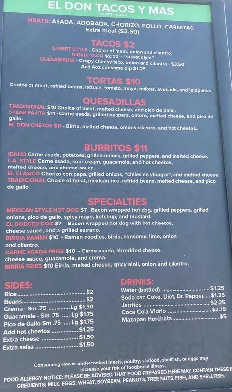 El Don Tacos y Mas menu in Boise, Idaho, USA