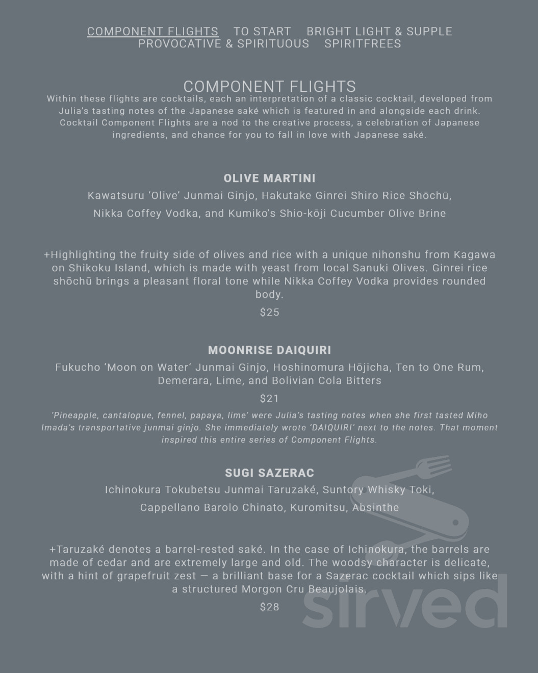 Menu - Chicago IL's Kikko | Sirved