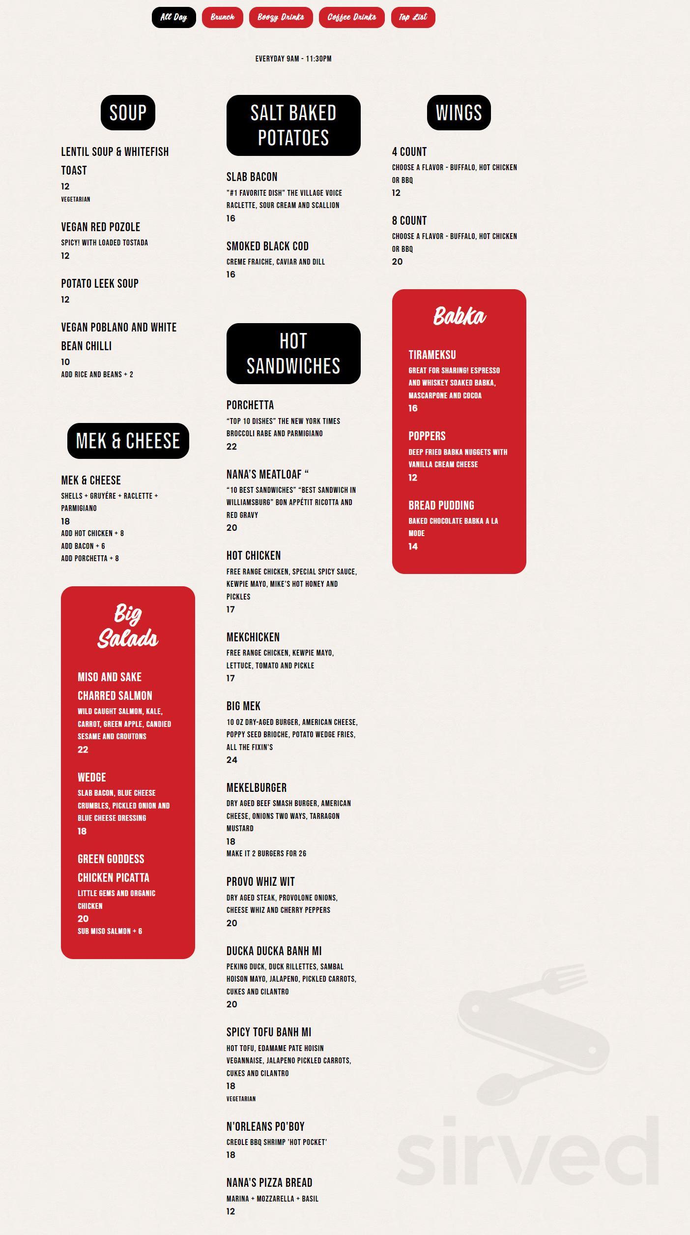 Mekelburg's menu in Brooklyn, New York, USA