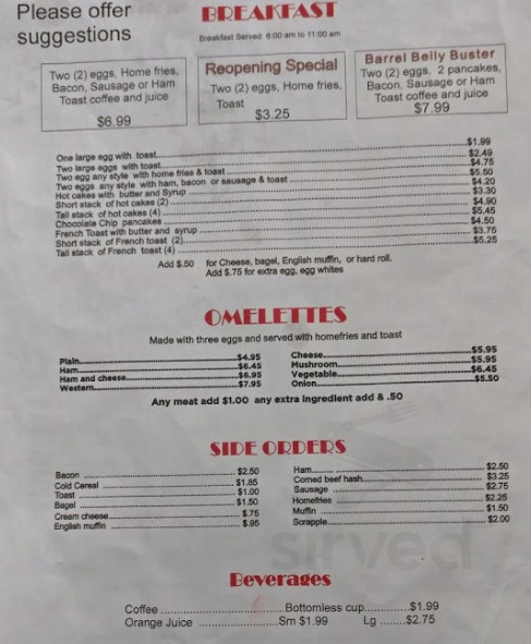 Menu for The Barrel in Spring Brook Township, PA | Sirved