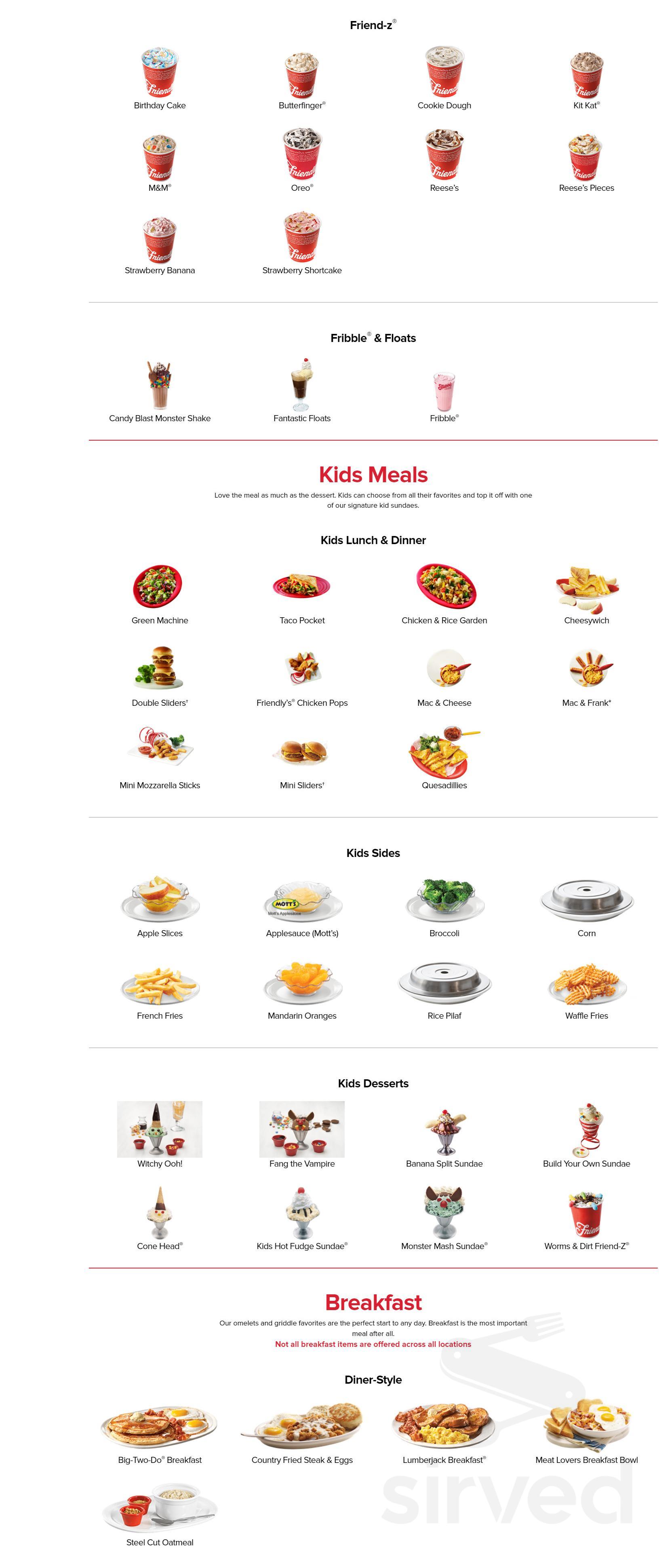 Friendly's menu in Levittown, New York, USA