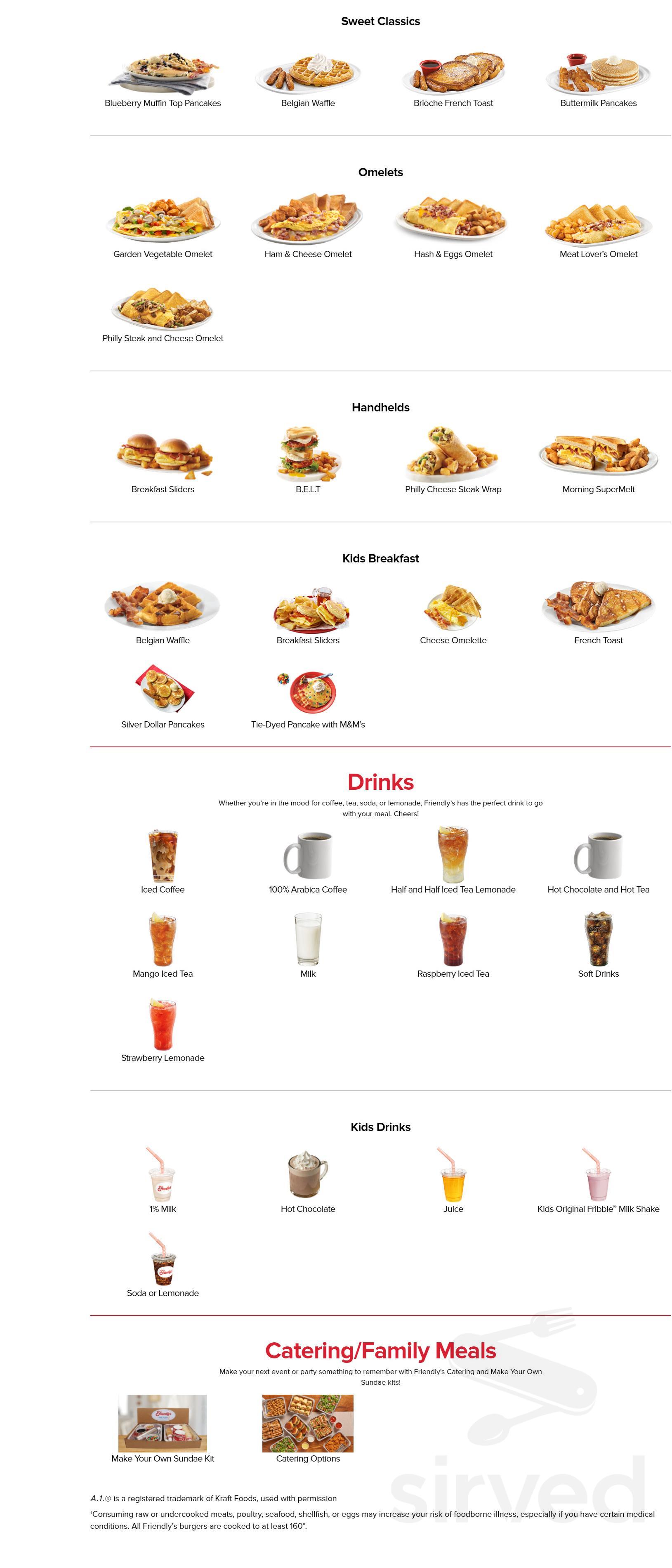 Friendly's menu in Levittown, New York, USA