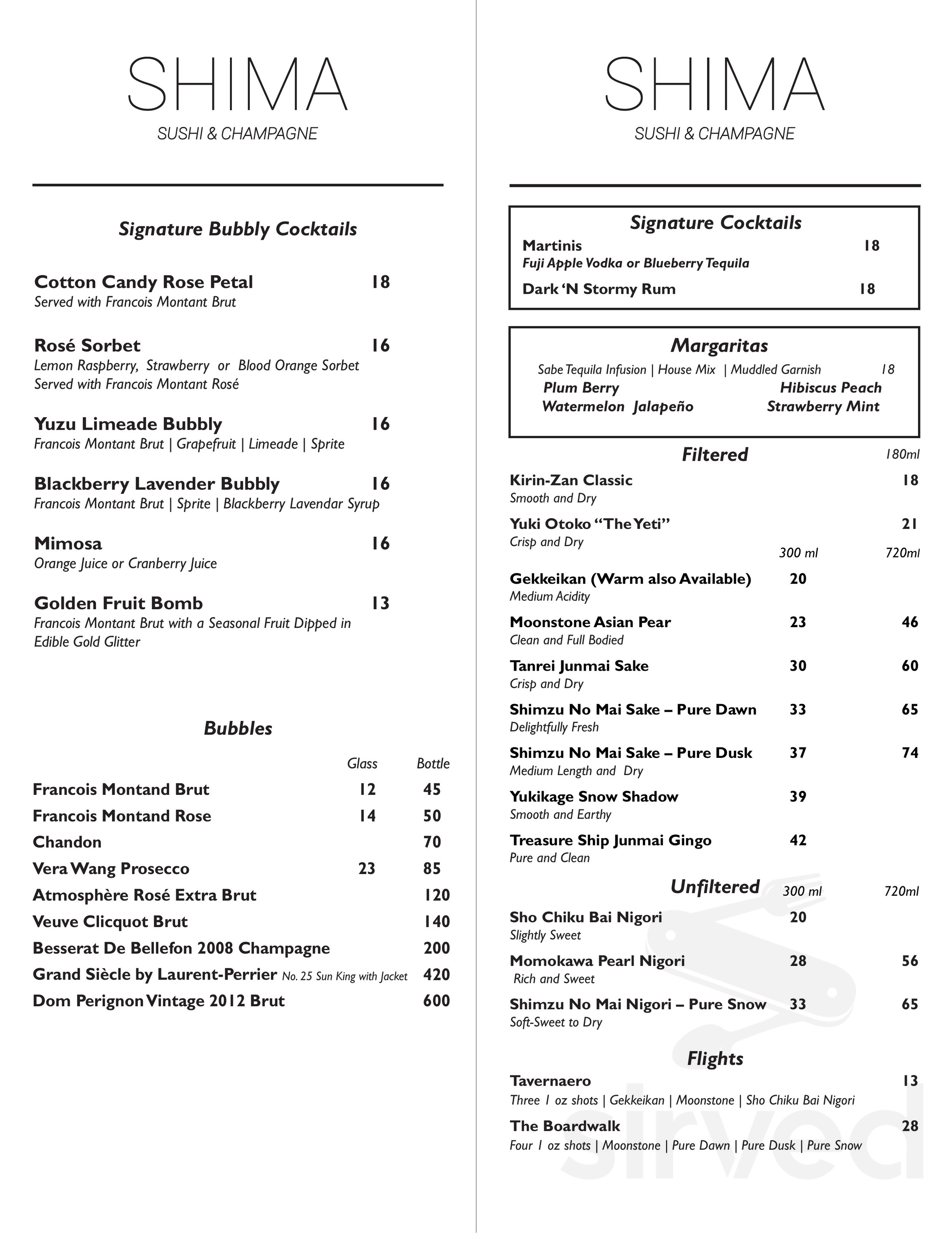 Menu - Islamorada FL's SHIMA | Sirved