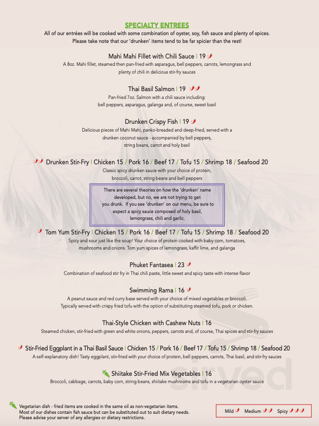 Maui Thai Bistro menu in Kihei, Hawaii, USA