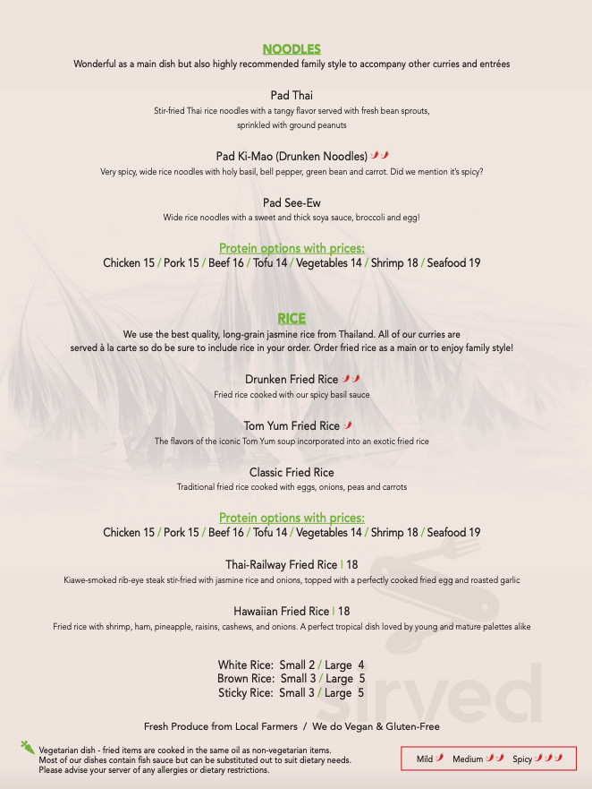 Menu - Kihei HI's Maui Thai Bistro | Sirved
