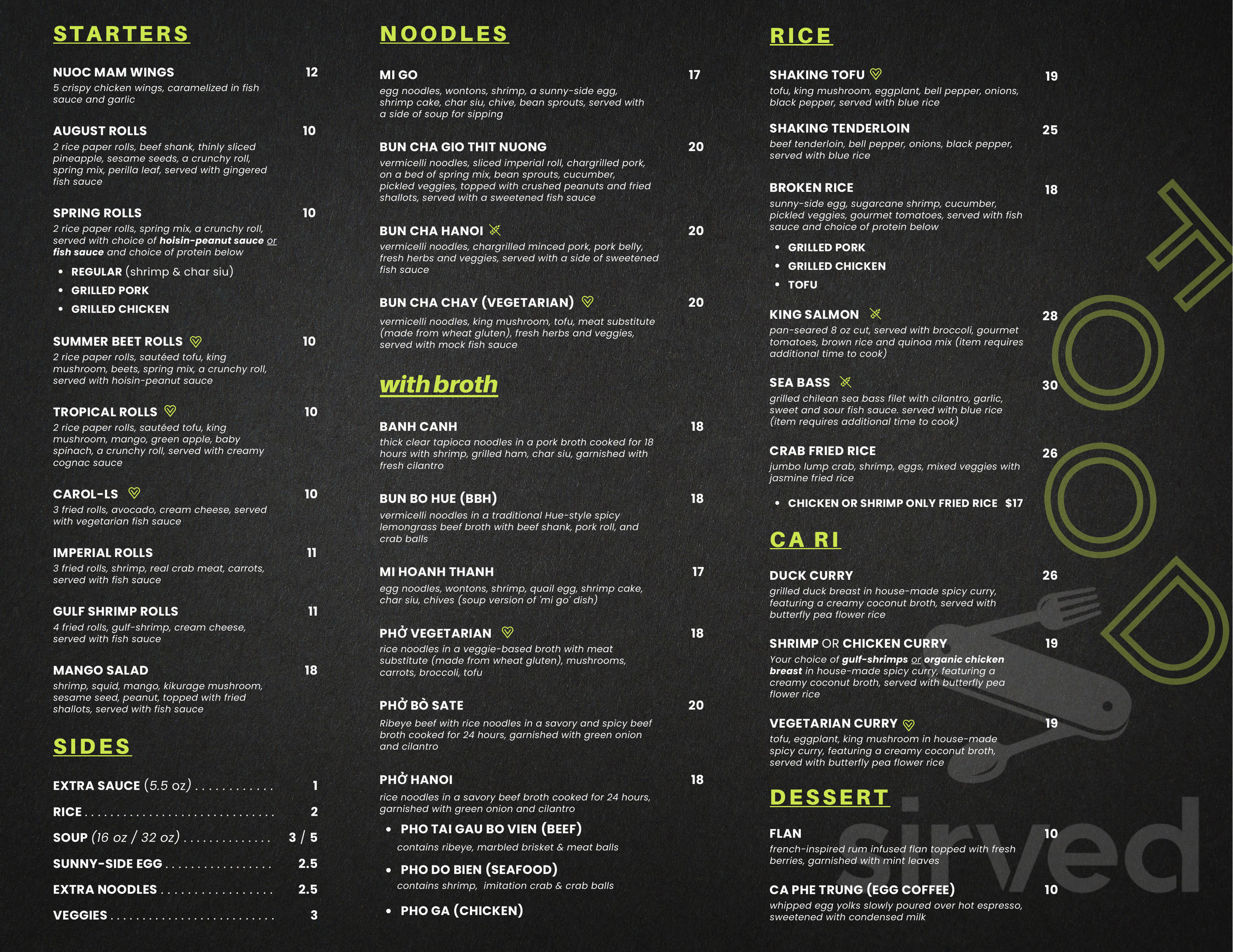 Ngon Vietnamese Kitchen menu in Dallas, Texas, USA