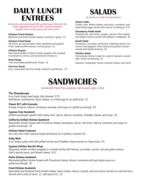 Cypress Breakfast House menu in Cypress, Texas, USA