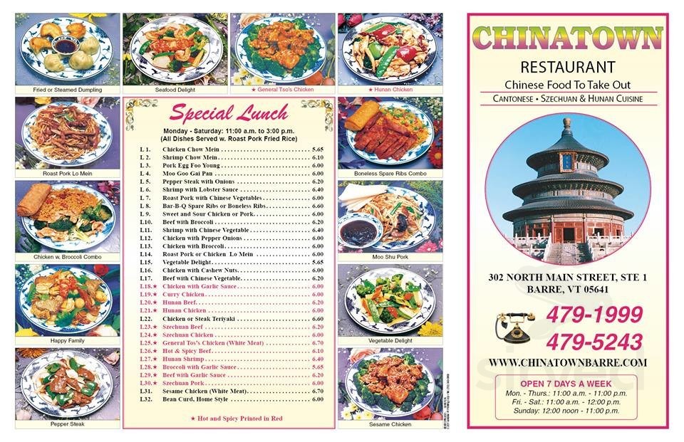 Menu for China Town in Barre, VT | Sirved
