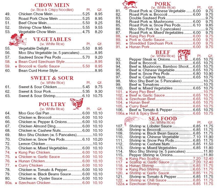 China Town menu in Barre, Vermont, USA
