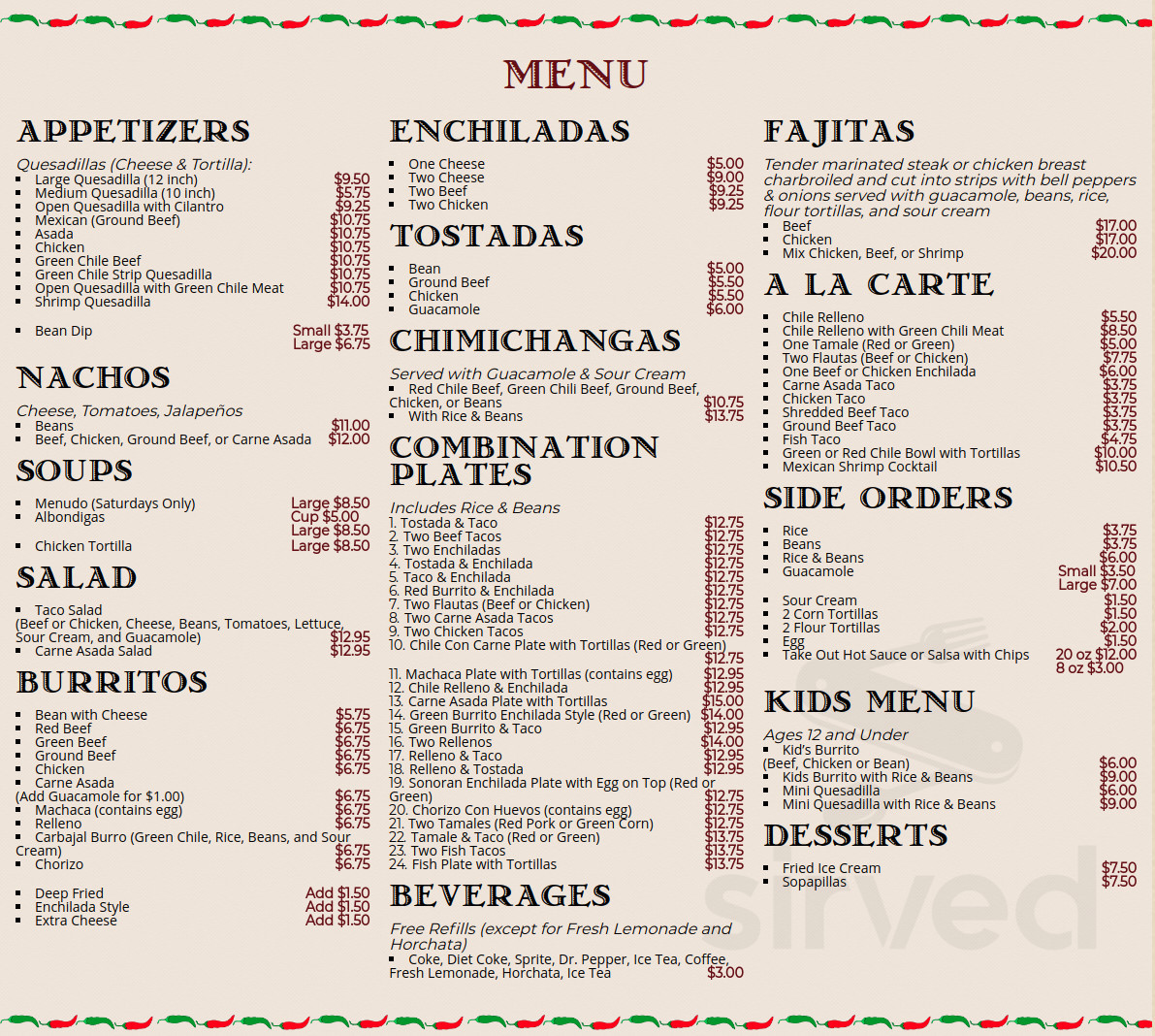 Menu for Carbajal's Mexican Food in Mesa, AZ | Sirved