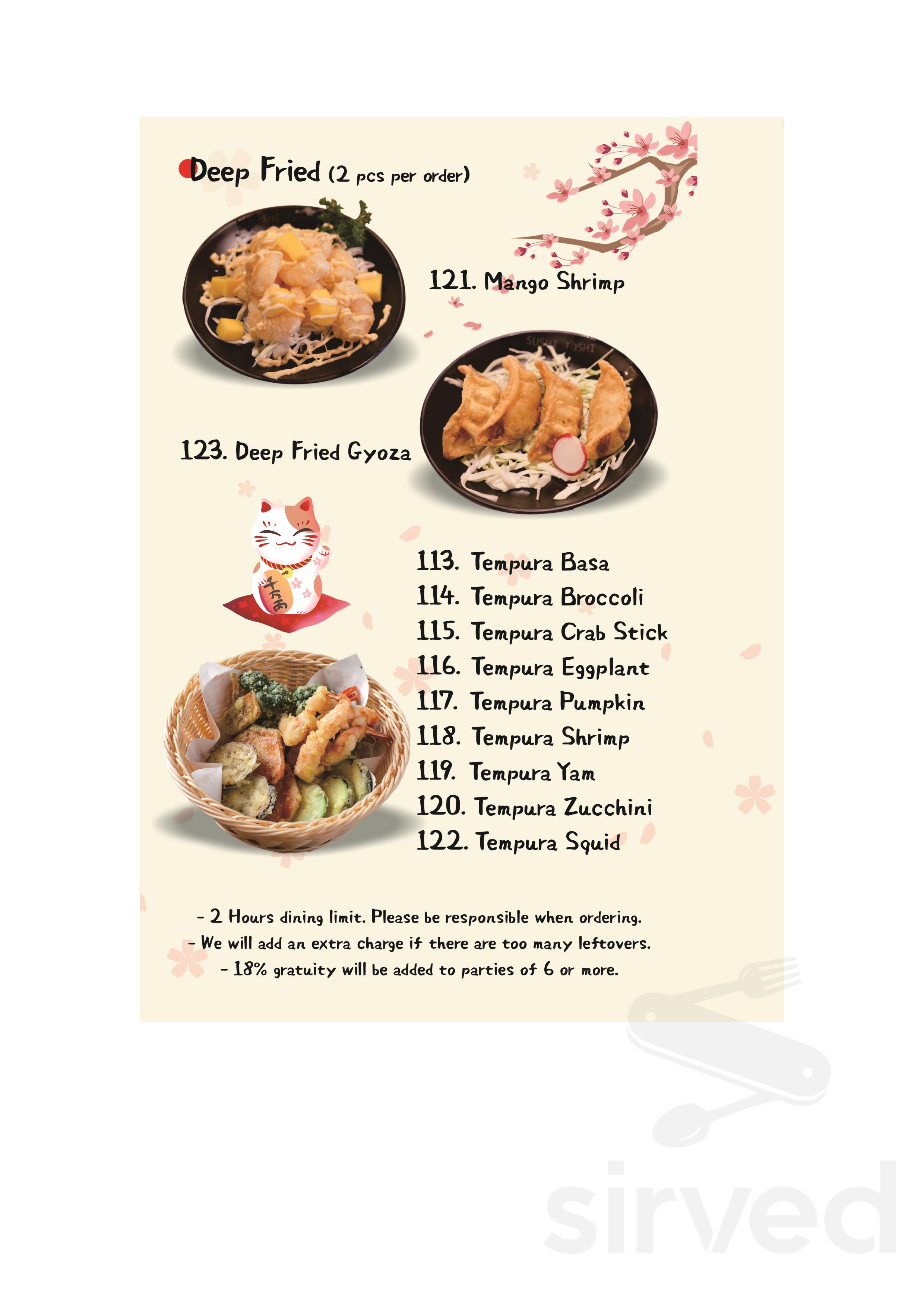 Menu for Sushi Toshi in Edmonton, AB | Sirved