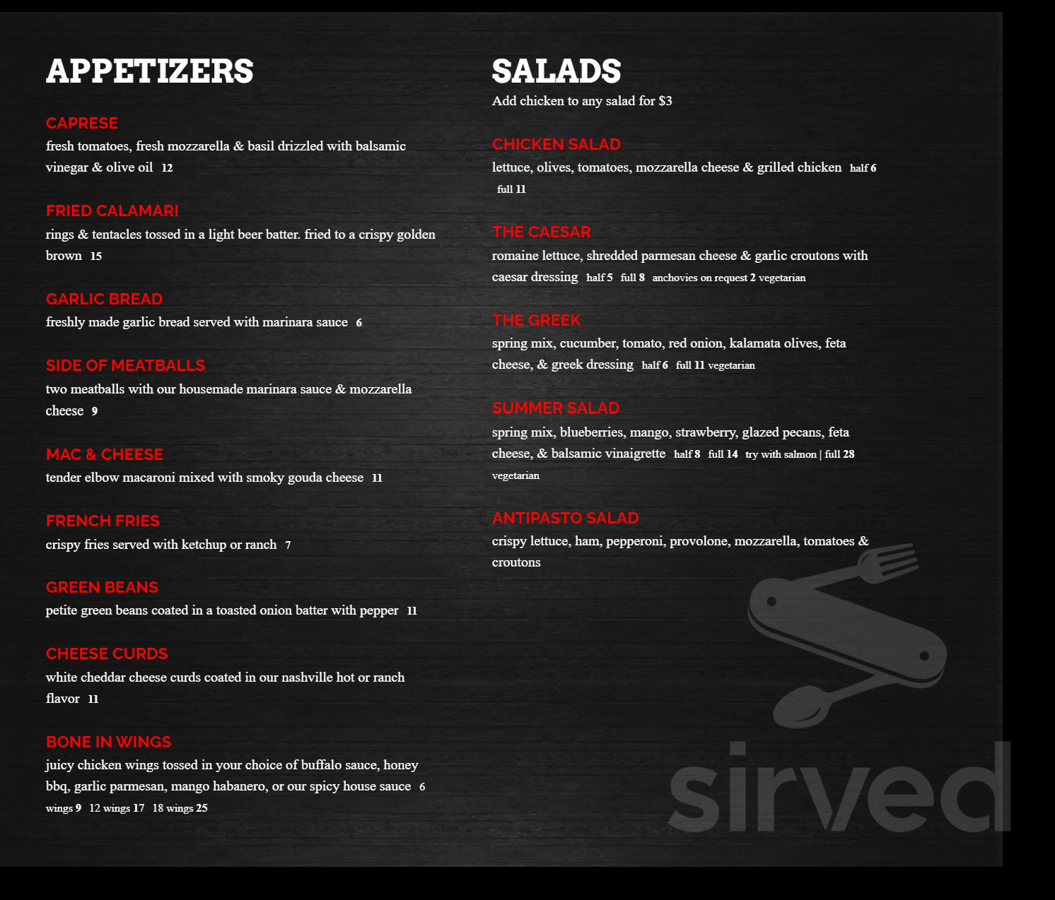 Mamma Mia Restaurant and Bar menu in Riverside, California, USA