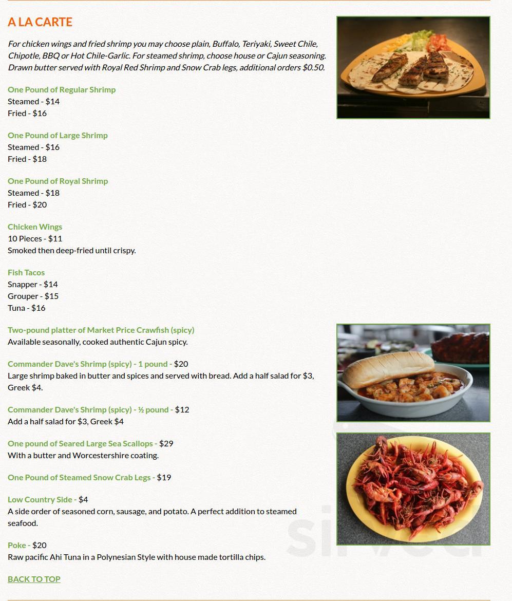 Sandbar Seafood & BBQ Joint menu in Panama City Beach, Florida, USA